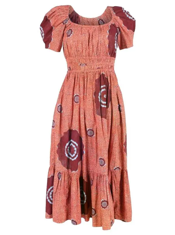 Ulla Johnson Puffed Sleeve Printed Midi Dress - Red