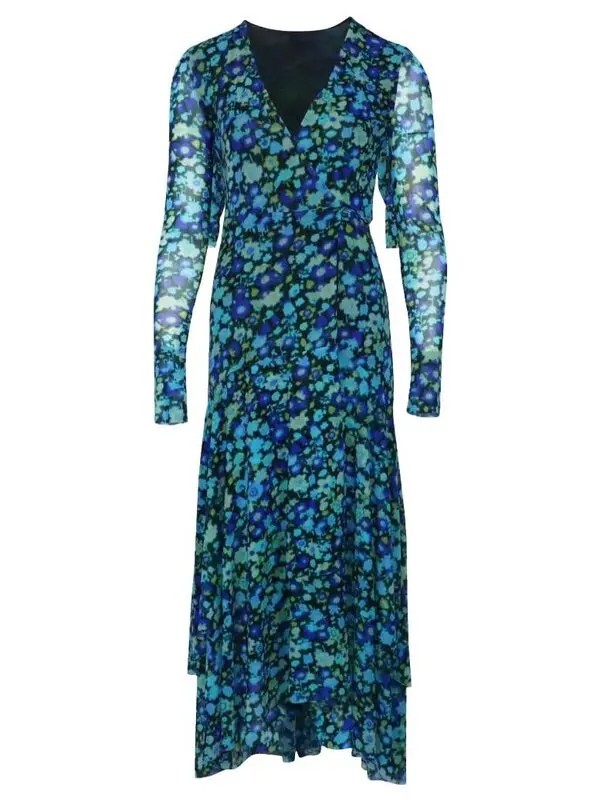 GANNI Floral Print Mesh Midi Dress - Blue