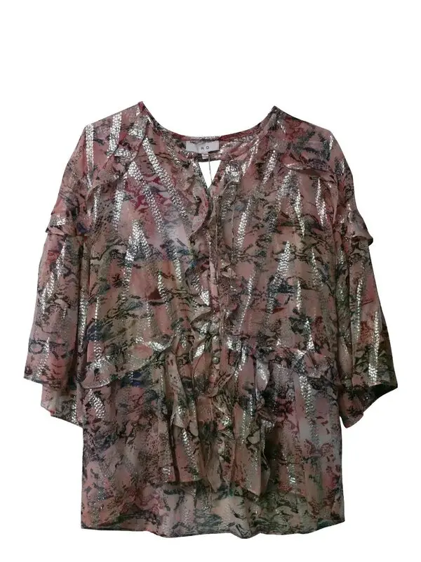 IRO PARIS Metallic Floral Open Back Blouse - Pink