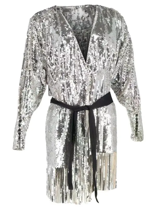 ROTATE BY BIRGER CHRISTENSEN Samantha Sequin Wrap Mini Dress - Silver