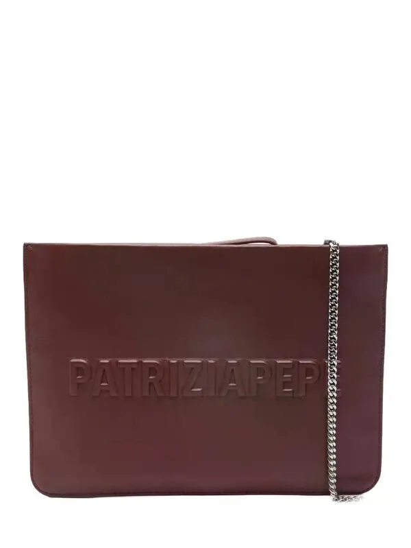 Patrizia Pepe Embossed Logo Leather Clutch Bag - Brown