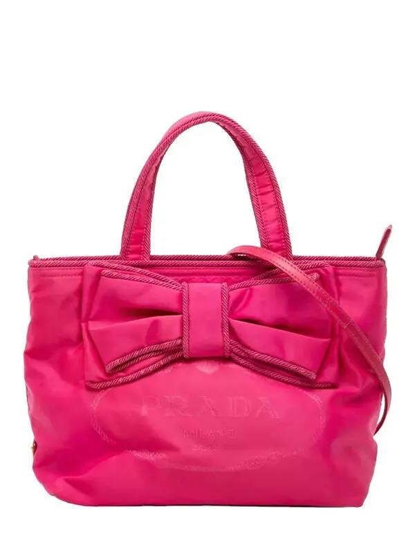 Prada 2013-2025 Tessuto Canapa Logo Bow Satchel - Pink