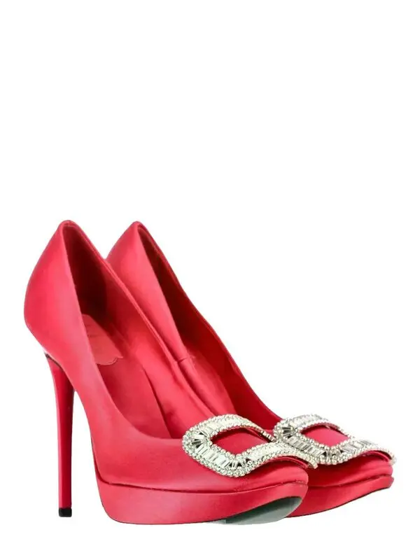 ROGER VIVIER Buckled Satin Pumps - Red