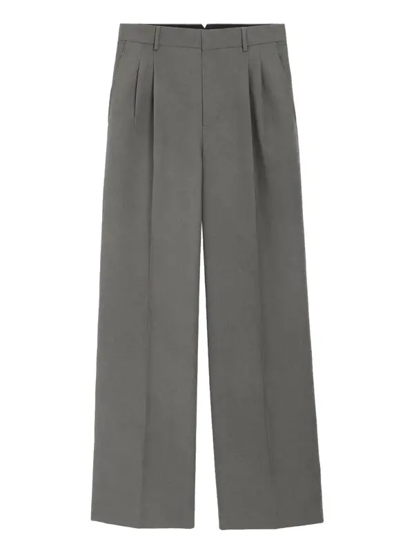 AMI Paris Pleated Wide-leg Wool Trousers - Grey