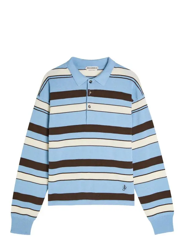 JW Anderson Striped Knit Polo Shirt - Blue