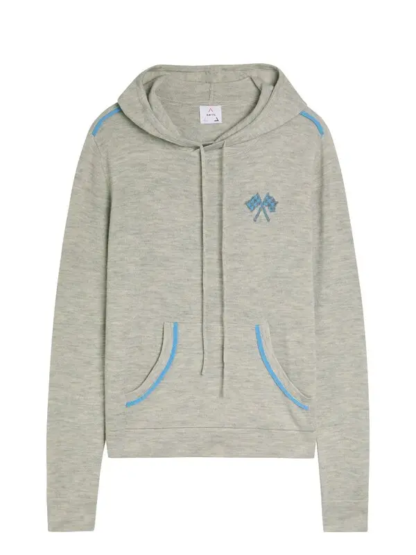 AN-Y1 Fine-knit Hooded Cashmere Jumper With Striped Trims - Grey