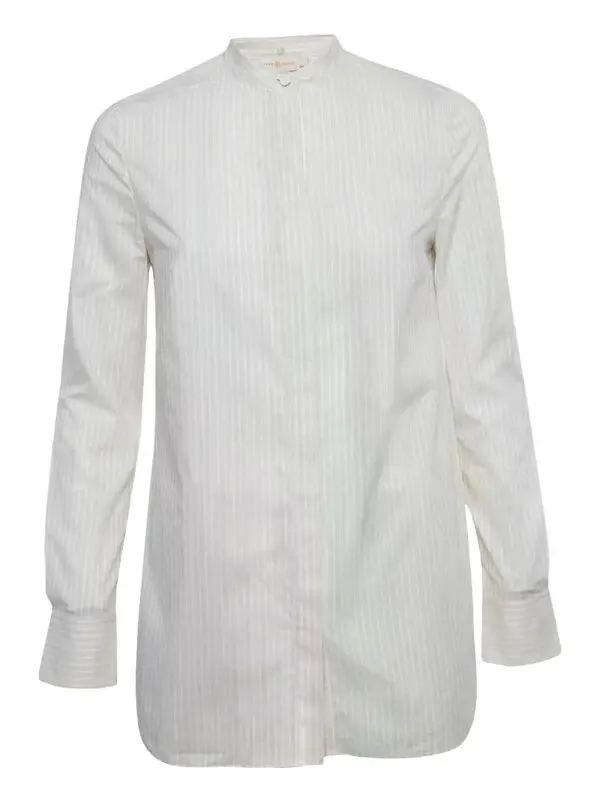 Tory Burch Striped Cotton Mandarin Collar Shirt - White