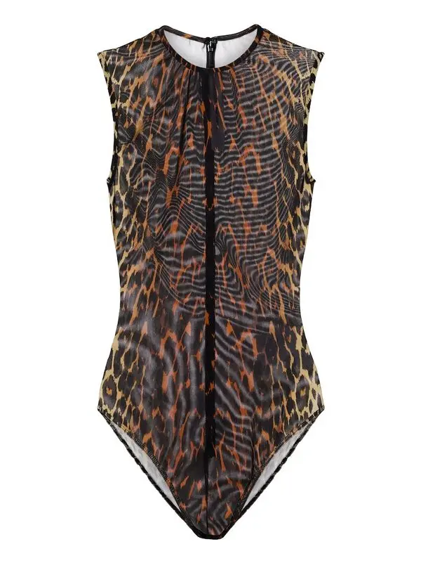 Alex Perry Leopard Print Mesh Bodysuit - Multicoloured
