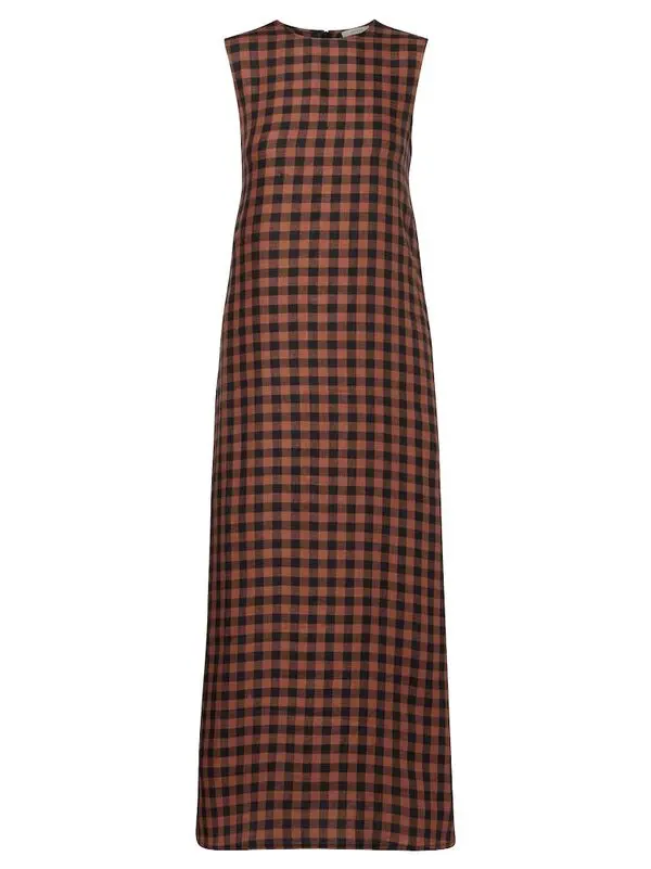 Asceno Tallin Gingham Linen Maxi Dress - Brown