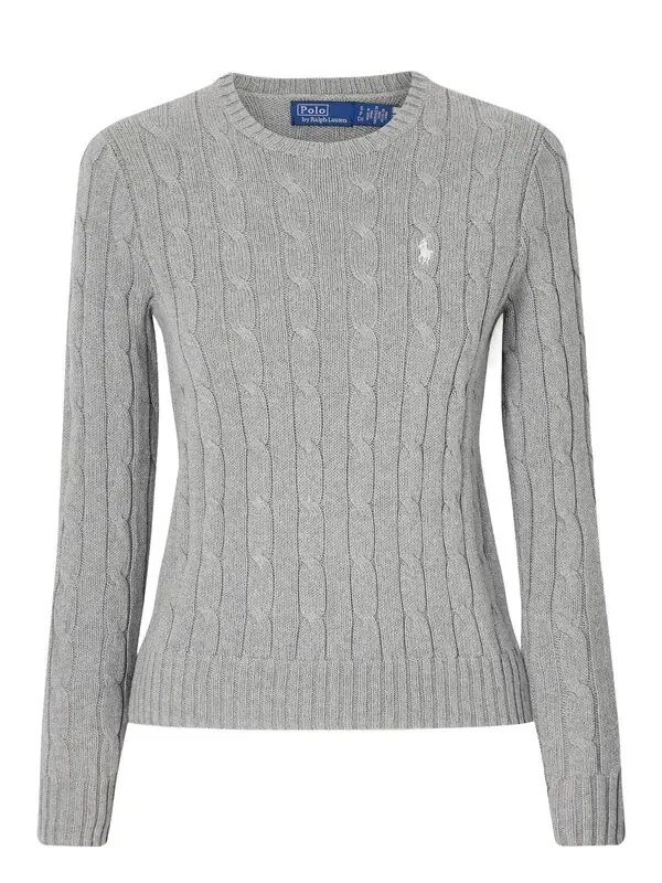 Polo Ralph Lauren Embroidered Cable-knit Cotton Crew Neck Sweater - Gray
