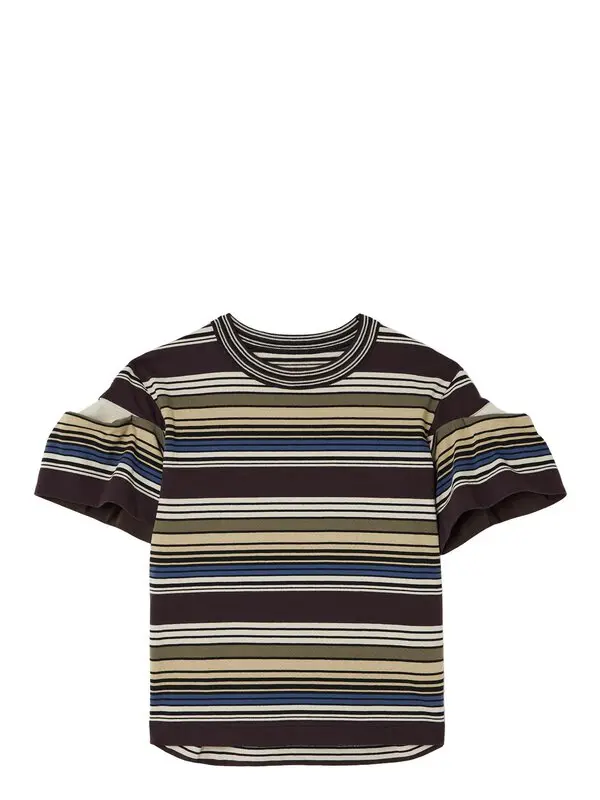 Sacai Piqué-paneled Pleated Striped Cotton T-shirt - Multi