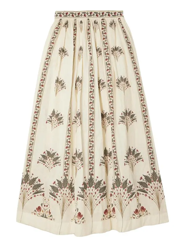 Agua Bendita Ocaso Tangelo Andes' Floral Print Linen Maxi Skirt - Multi