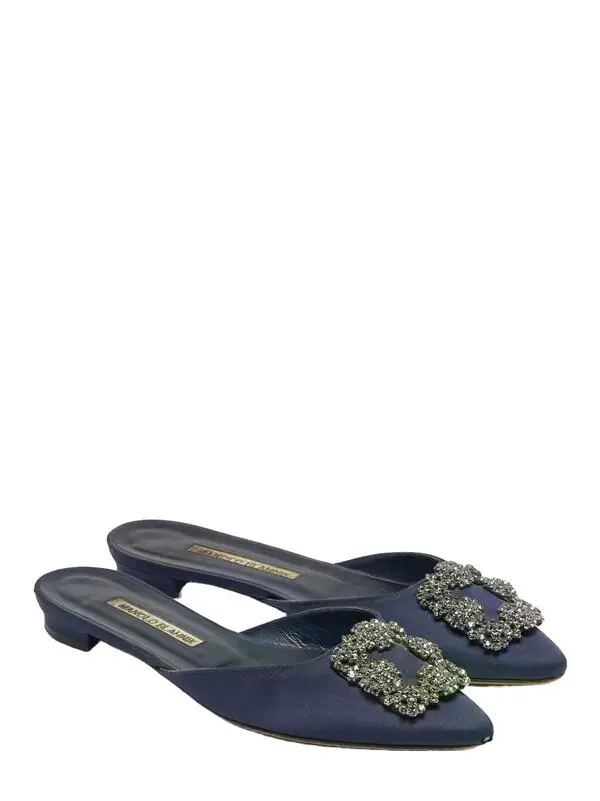 Manolo Blahnik Hangisi Crystal Embellished Satin Mules - Blue