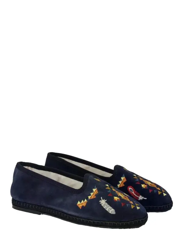 FORTELA Embroidered Suede Ballet Flats - Blue