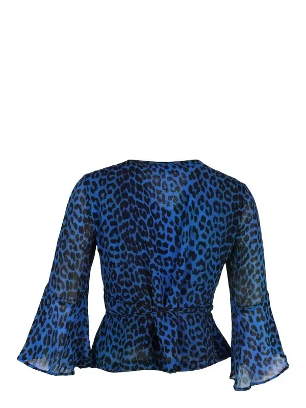GANNI Animal Print Wrap Blouse With Bell Cuffs - Blue