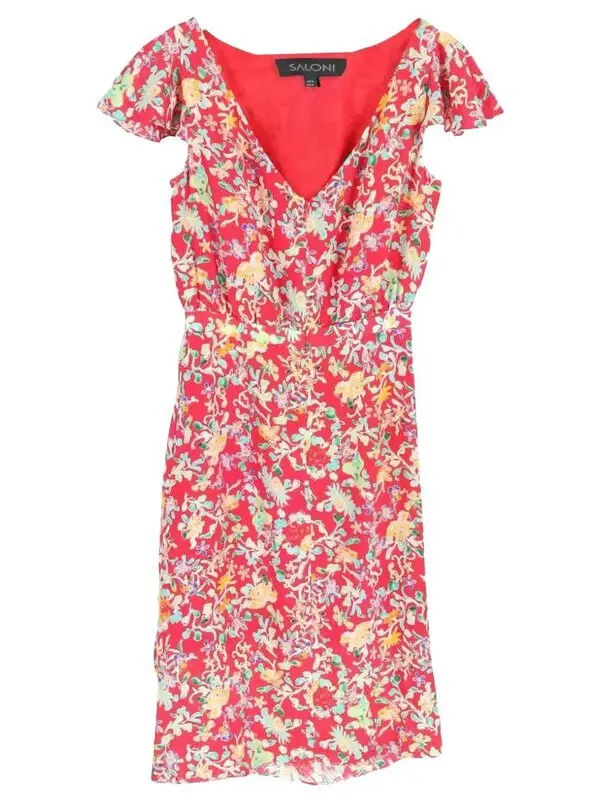 Saloni Heather Floral Ruffle Midi Dress - Red