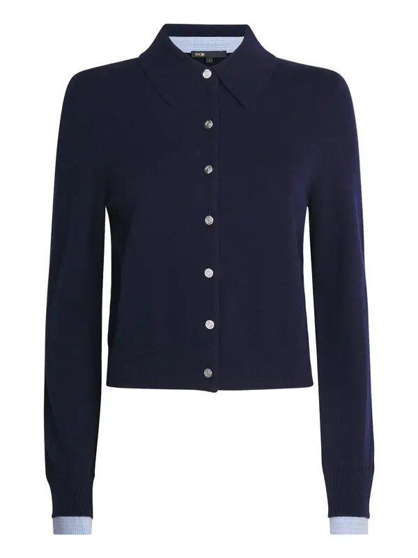 Maje Wool-cashmere Cardigan With Point Collar - Blue