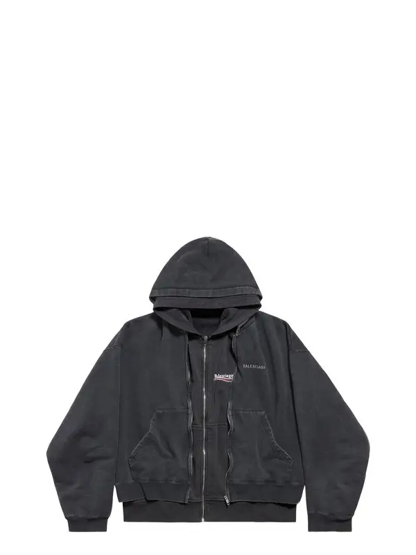 Balenciaga Cotton Layered Logo Hoodie - Beige