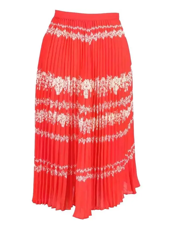 SELF-PORTRAIT Pleated Floral Skirt - Red