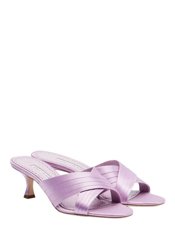 Manolo Blahnik Viera 50 Satin Mules - Pink