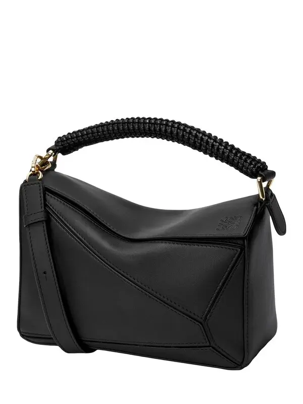 Loewe Small Leather Woven Top Handle Bag - Black