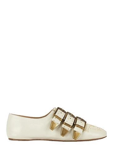 Chloé Susan Flat With Triple Straps And Gold-tone Hardware - Eggshell