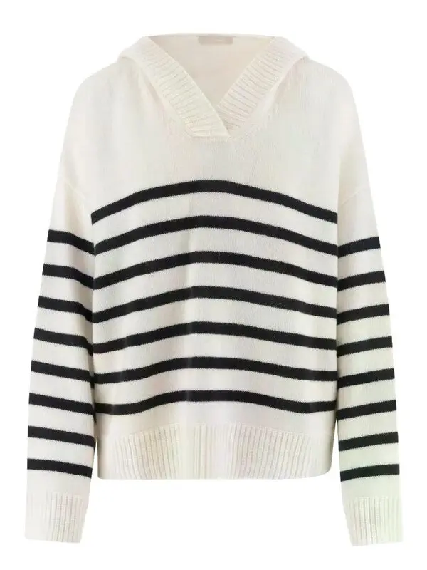 ALLUDE Striped Hooded Sweater - White