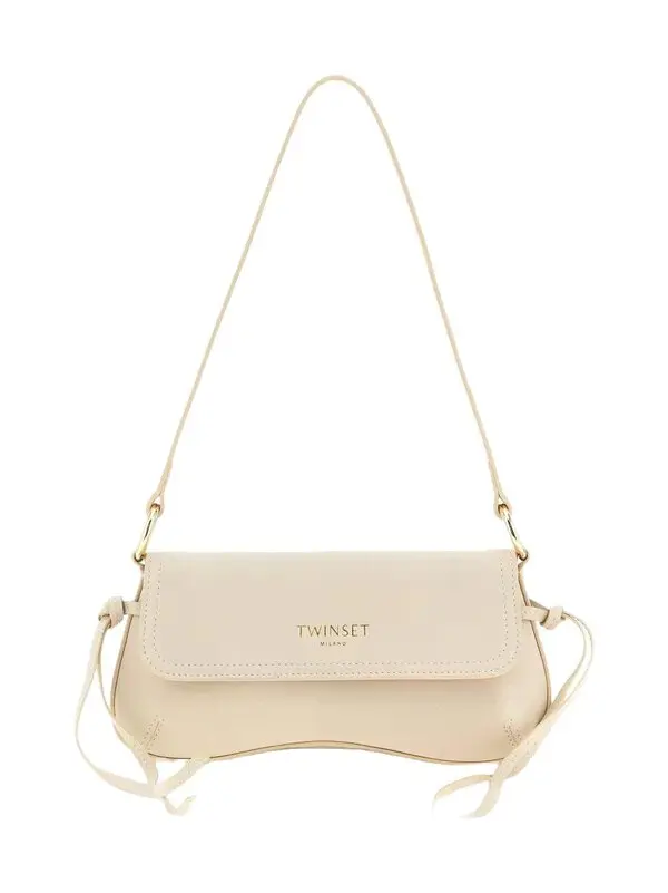 TWINSET Leather Shoulder Bag With Embossed Logo - Neutrals