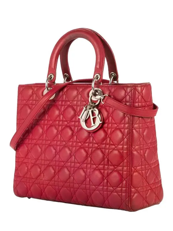 Dior Large Lady Quilted Handbag - Red
