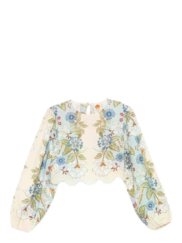 Farm Rio Green Garden Linen Blouse - Neutrals