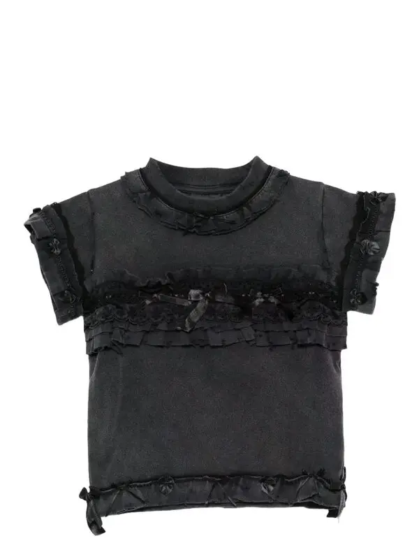 Balenciaga Ruffled Cotton Top With Lace And Bow Details - Black