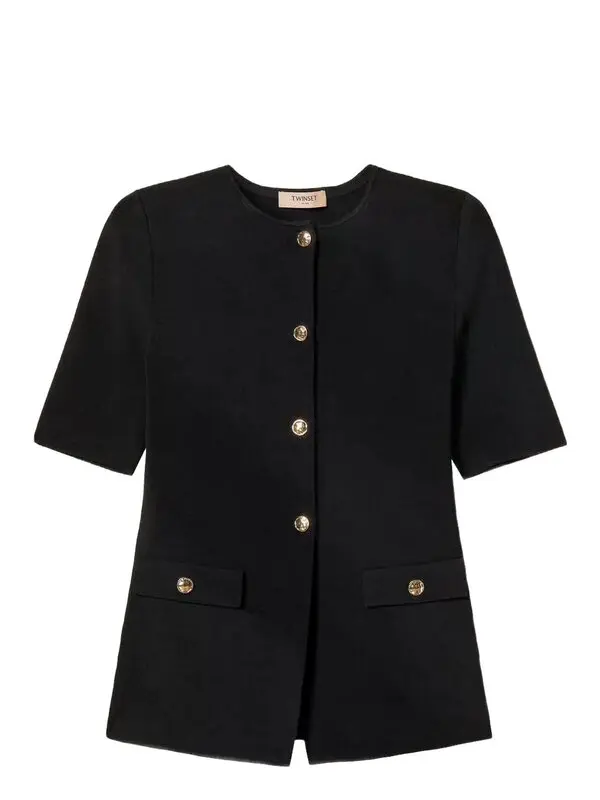 TWINSET Stretch Knit Jacket With Gold-tone Buttons - Black