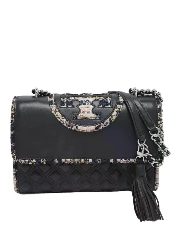Tory Burch Fleming Quilted Shoulder Bag With Tweed Accents - Blue