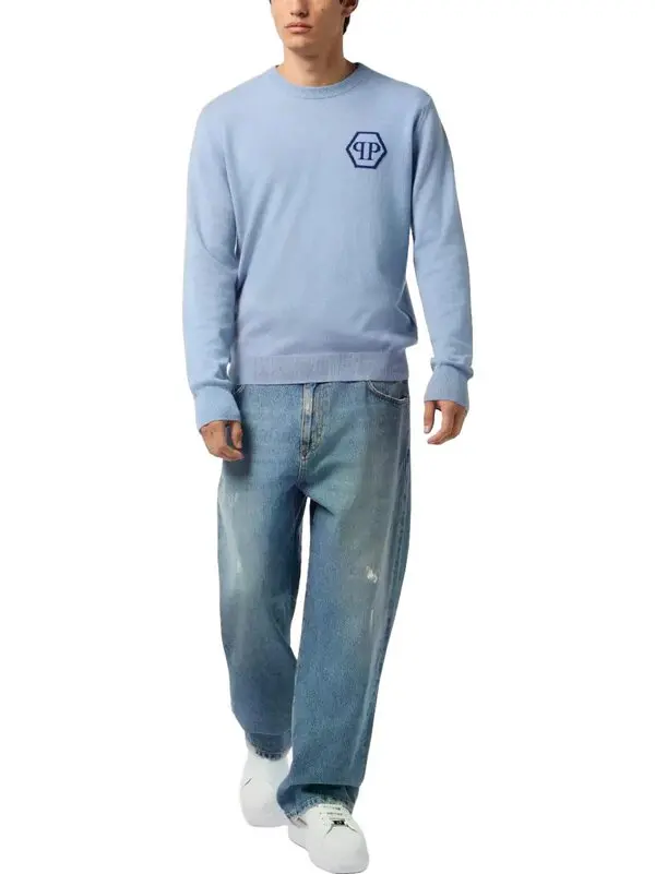 Philipp Plein Jacquard Hexagon Roundneck Knitwear - Blue