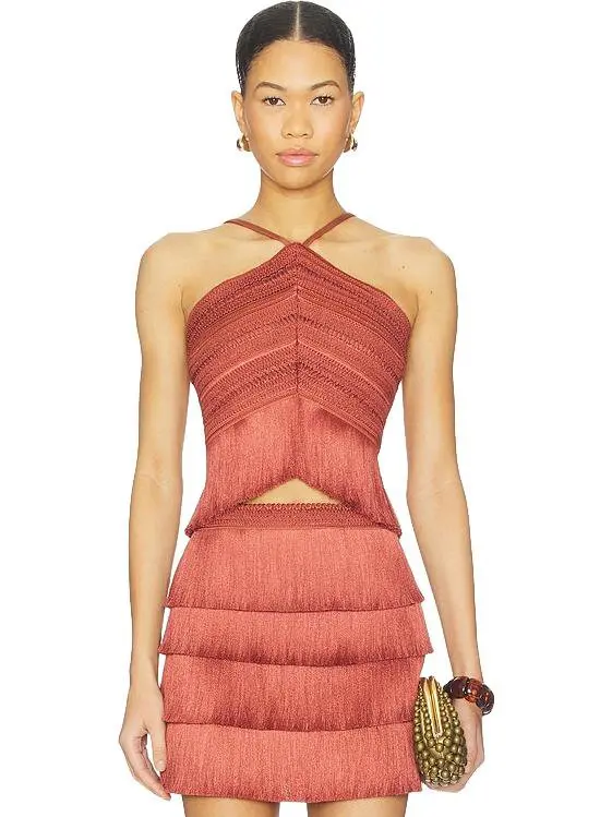 PatBO Amethyst Fringe Top - Rust