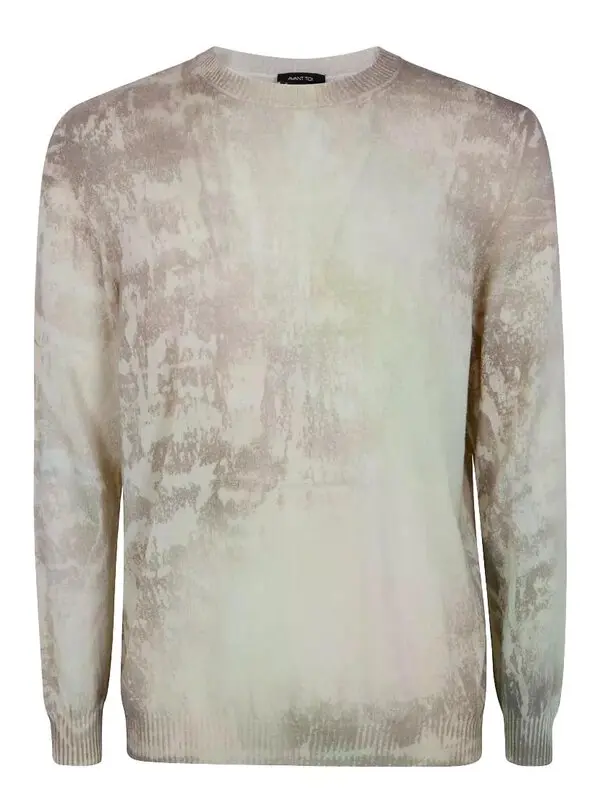 Avant Toi Patterned Round Neck Long Sleeve Sweater - Neutrals