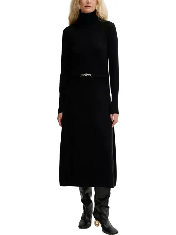 FRACOMINA Roll-neck Belted Midi Dress With Long Sleeves - Black