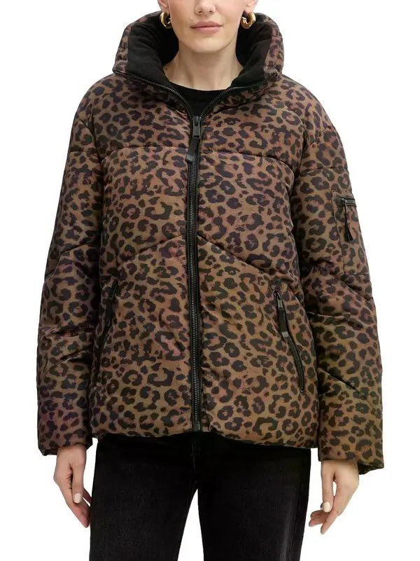 Guess Padded Animal Print Zip-up Jacket - Brown