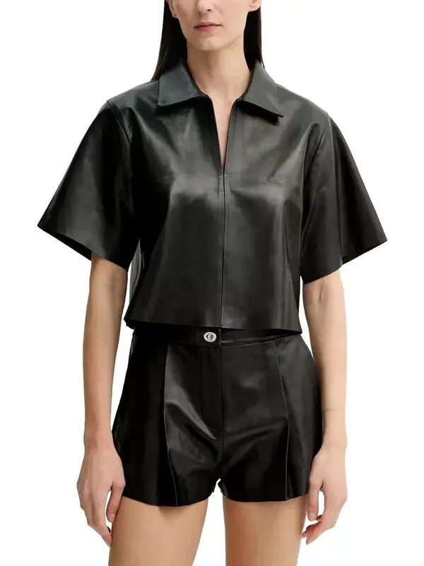 STAND STUDIO Short-sleeve Collared Top - Black
