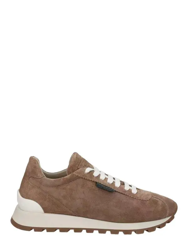 Brunello Cucinelli Suede Lace-up Sneakers With Monili Embroidery - Brown