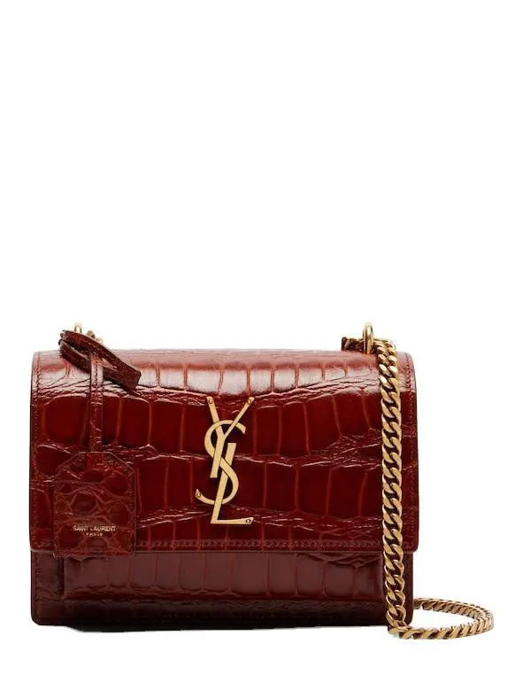 Saint Laurent Small Sunset Croc-effect Leather Bag - Brown