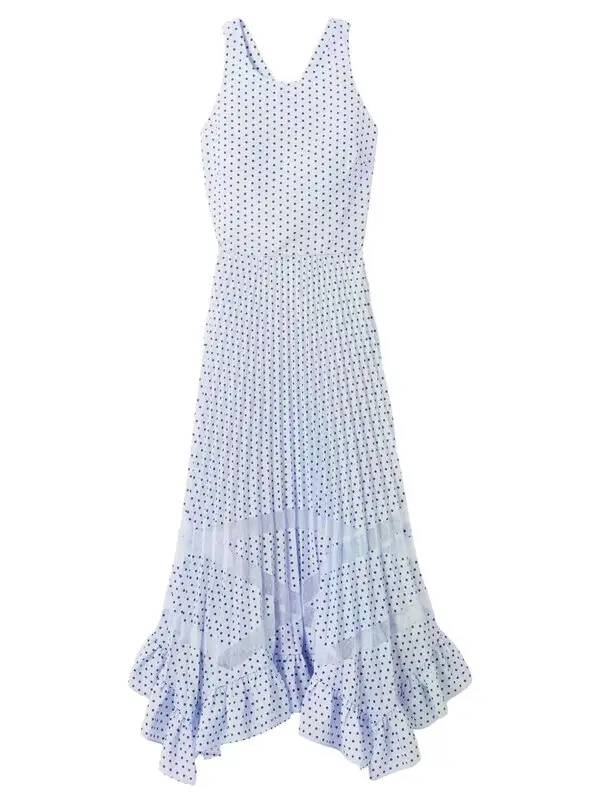 Claudie Pierlot Sleeveless Polka Dot Pleated Midi Dress - Blue