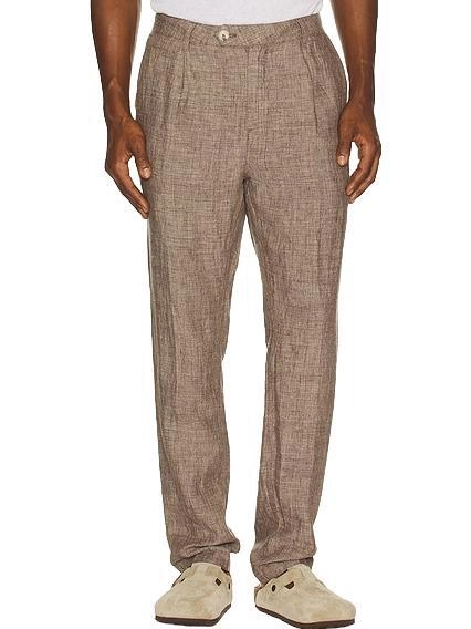 Onia Linen Tapered Pleated Trouser - Medium Brown