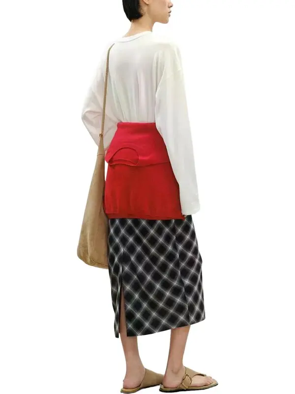 LESS Plaid Midi Skirt With Drawstring Waistband - Black