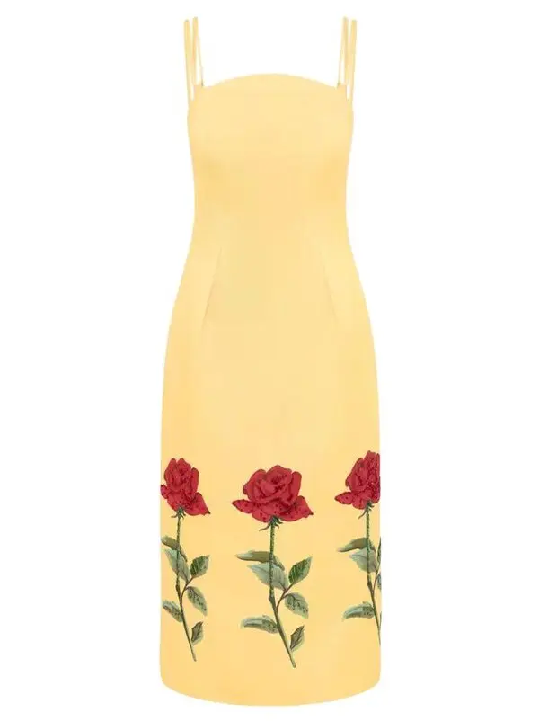 LEO LIN Floral Embellishment Midi Dress - Neutrals