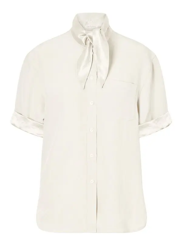 Maria Mcmanus Tie-detailed Sateen-trimmed Crepe Shirt - Neutrals