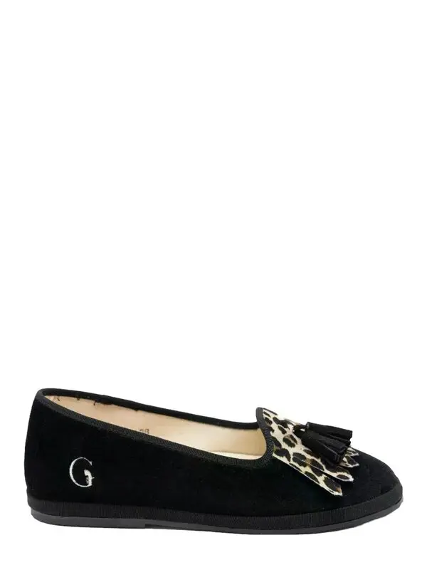 GONDOLINA Olympia Tassel Loafers With Leopard Print Detail - Black