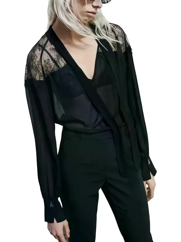 Patrizia Pepe Lace Detail Blouse - Black