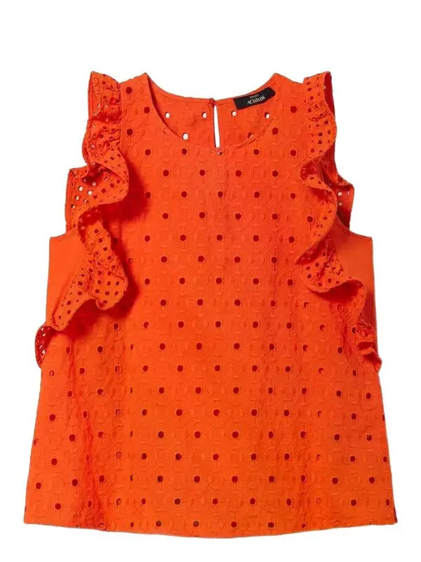TWINSET Broderie Anglaise Ruffle Top - Red