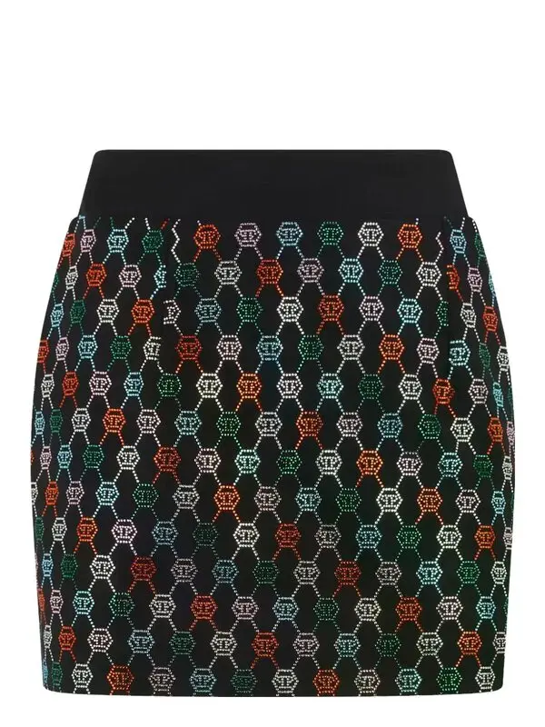 Philipp Plein Rhinestone Monogram Mini Skirt - Black